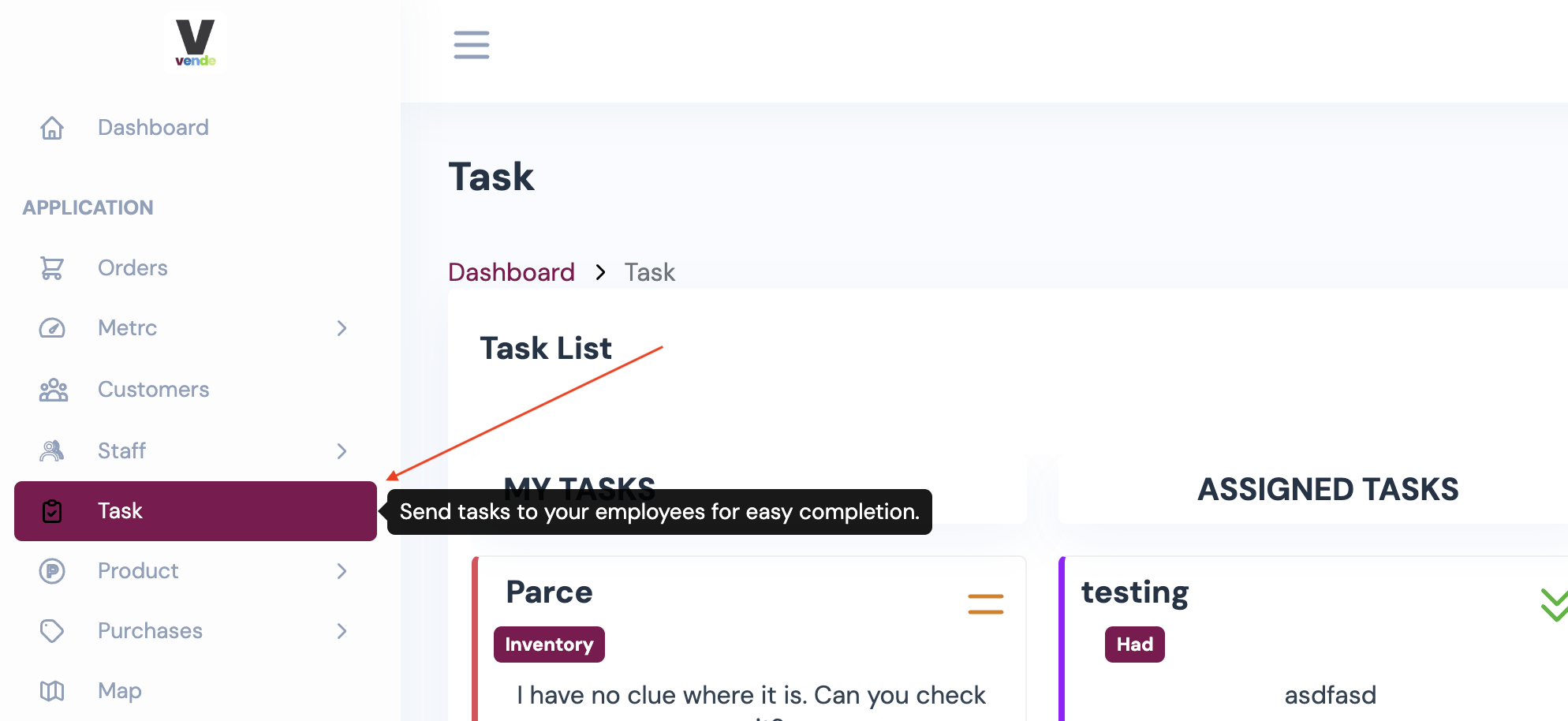Create a Task – Vende