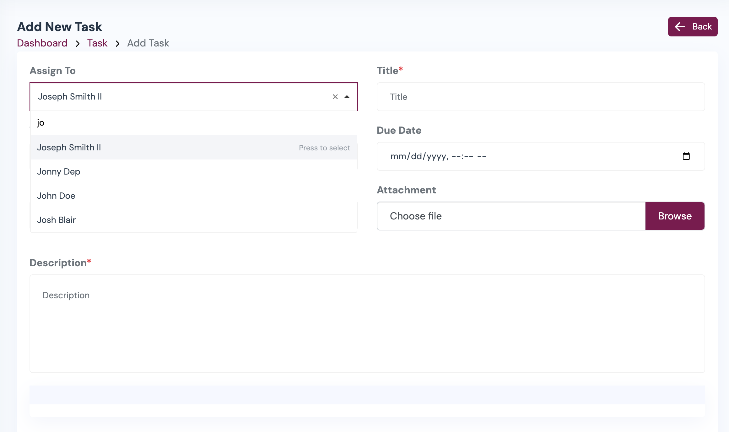 Create a Task – Vende