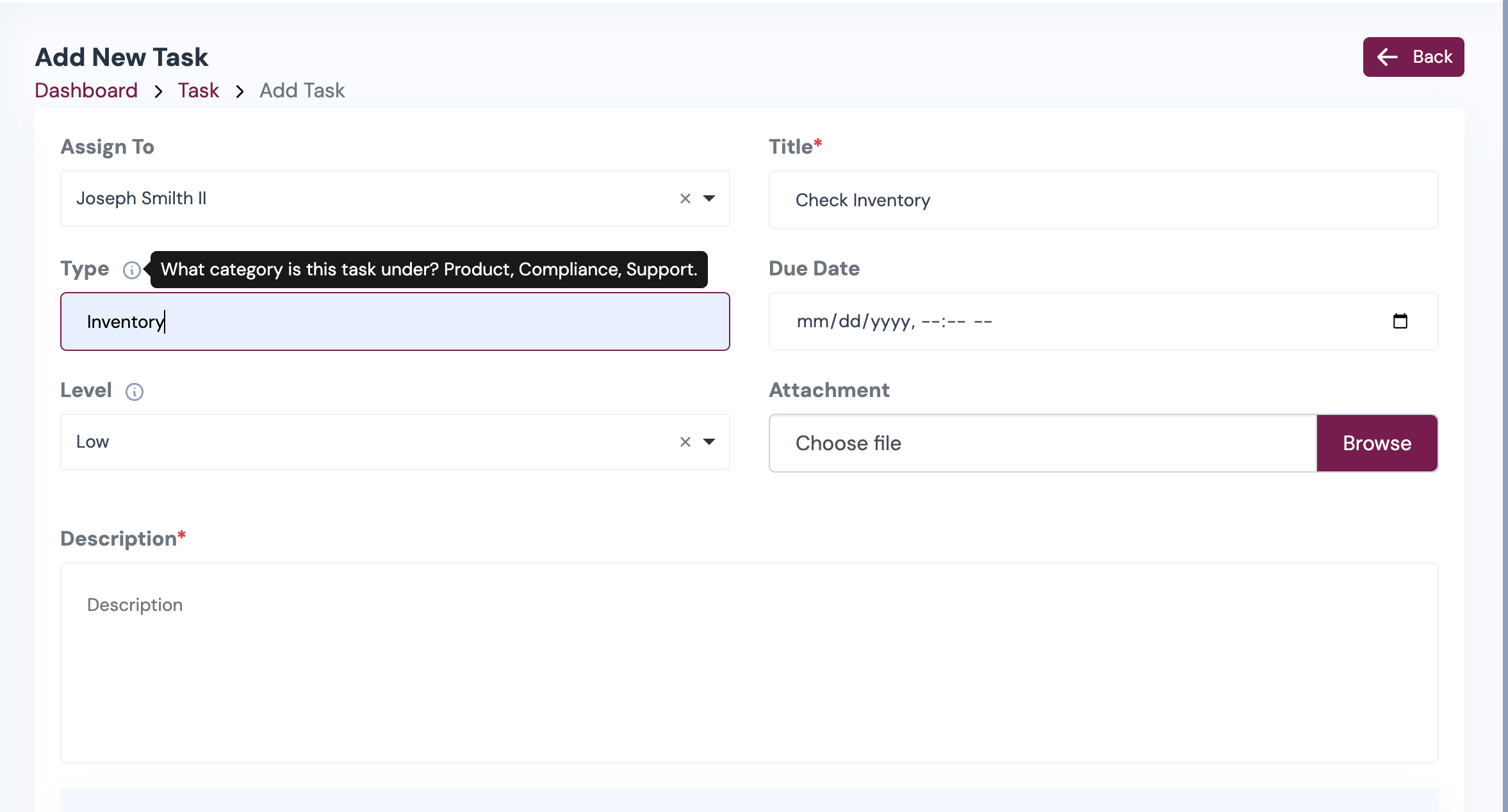 Create a Task – Vende